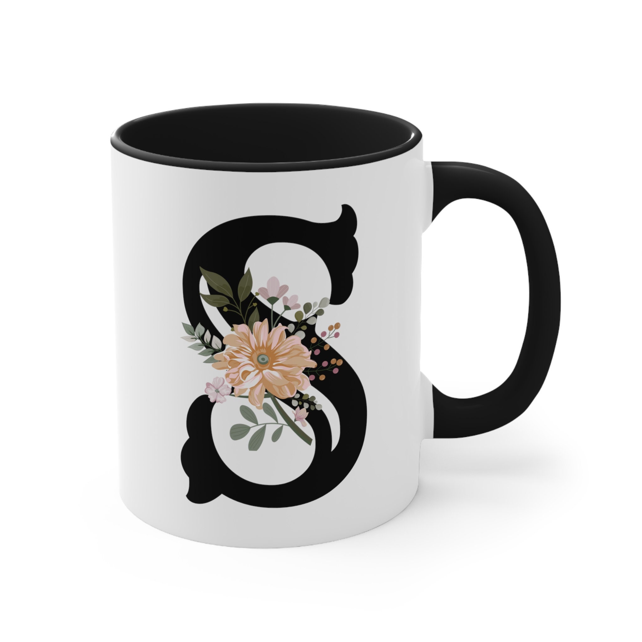 Personalized Alphabet Letter Coffee Mug, Bridal Gift Mug, Floral Letter ...