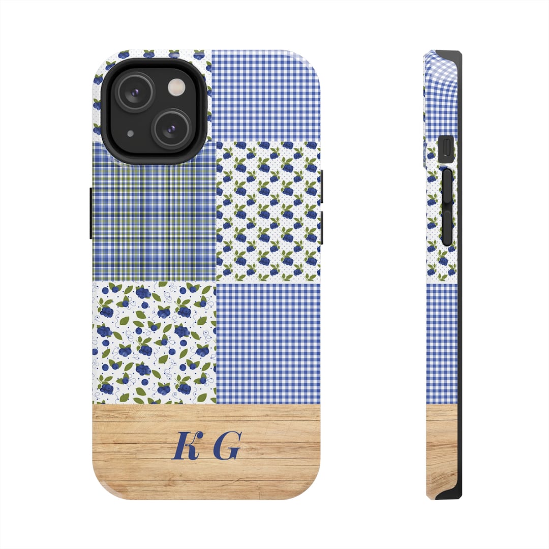 Blueberry Collage iPhone Case, Plaid Collage Pattern Protective Phone ...
