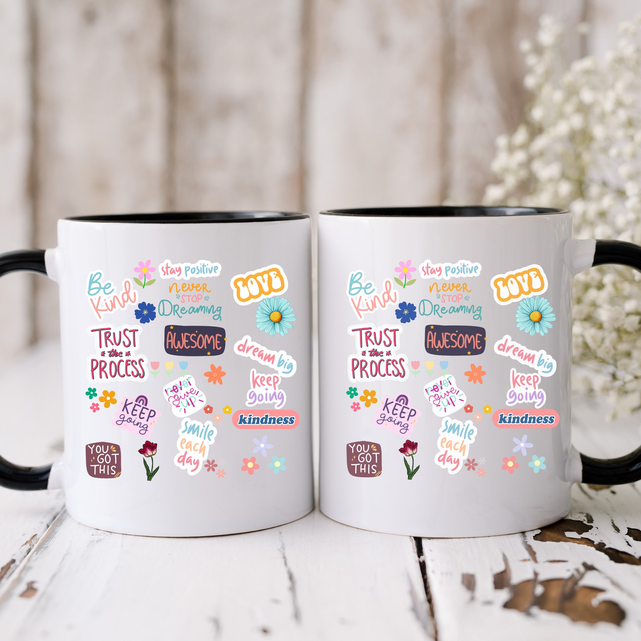 Positive Affirmations Coffee Mug, Cute Flower Inspirational Coffee Mug ...