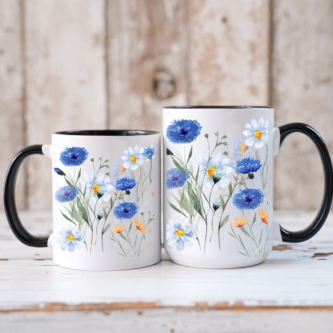 Blue Wildflower Coffee Mug, Boho Wildflower Mug, Water Color Cottage ...