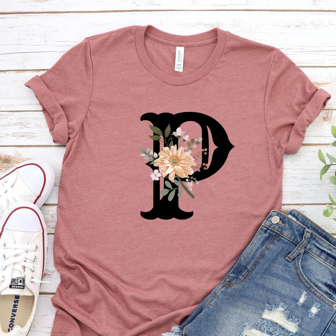 Floral Monogram T-shirt With Embellished Letters, Personalized Flower ...