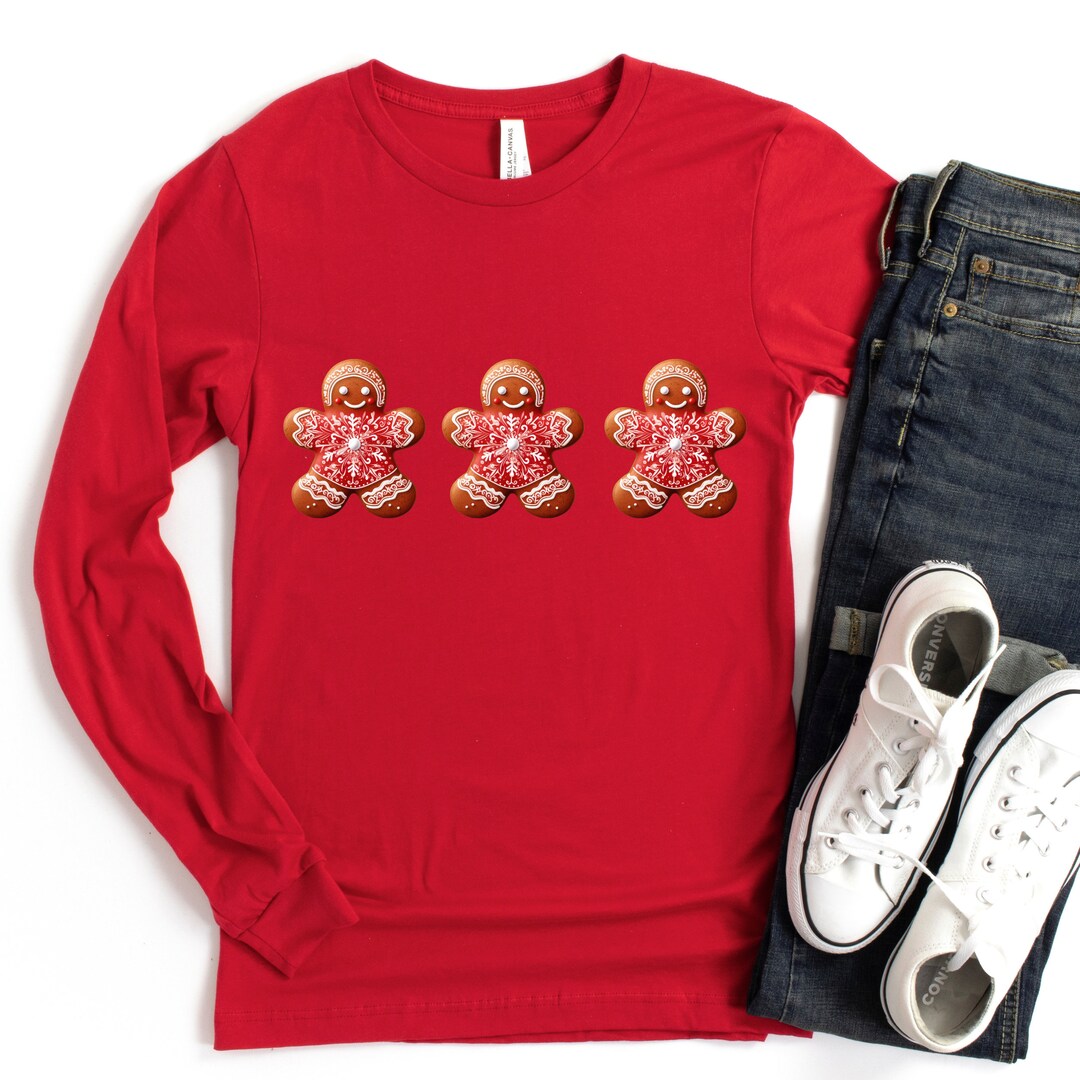Gingerbread T-shirt Festive Christmas Long Sleeve Tee With - Etsy