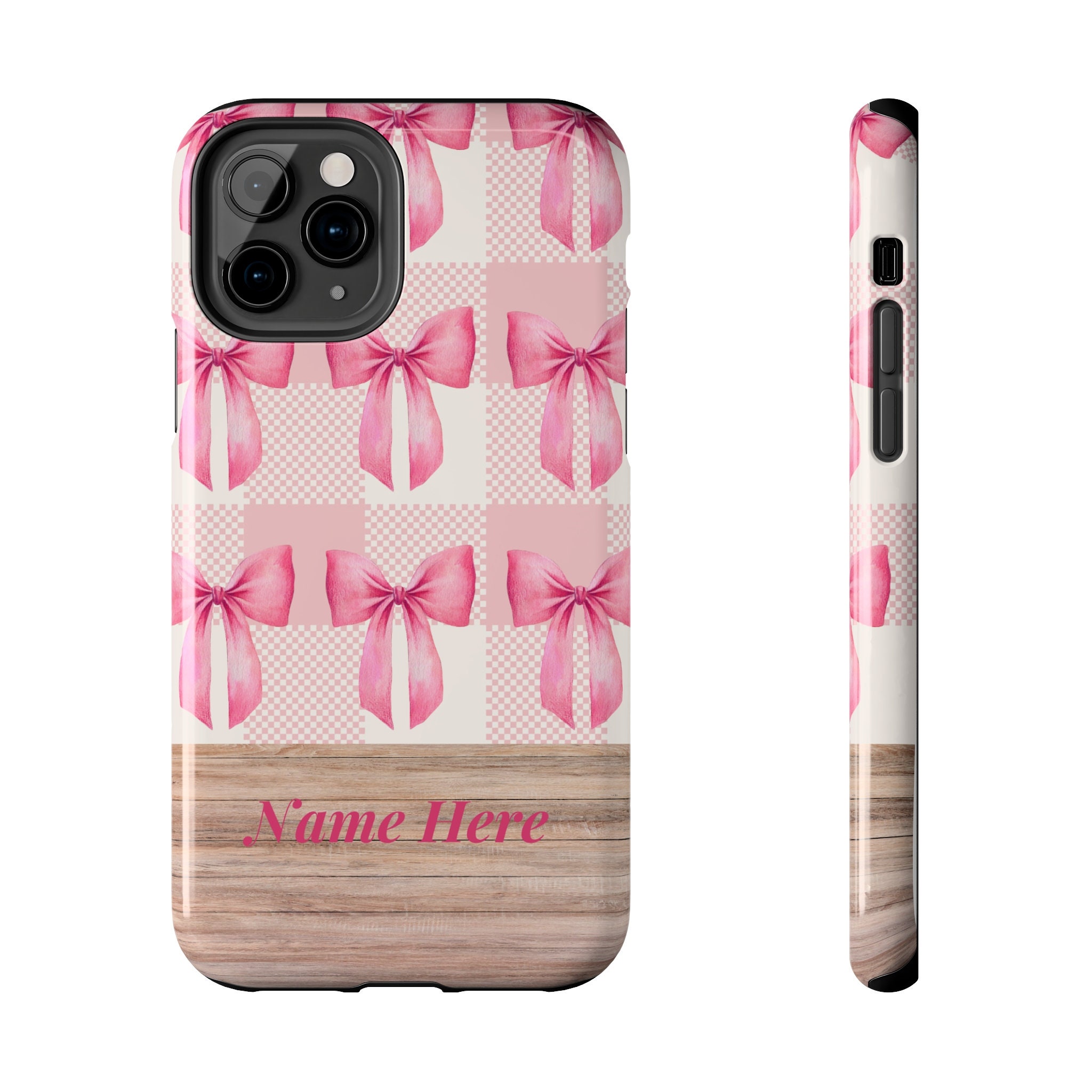 Personalized iPhone Case, Pink Bow Phone Case, Custom Gift, Coquette ...