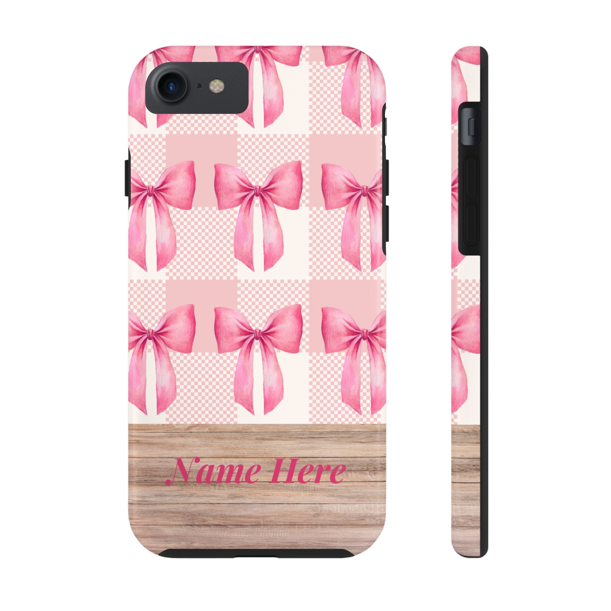 Personalized iPhone Case, Pink Bow Phone Case, Custom Gift, Coquette ...