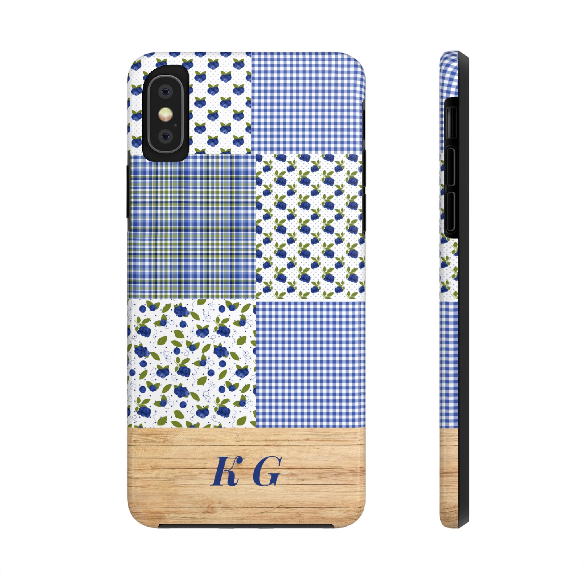 Blueberry Collage iPhone Case, Plaid Collage Pattern Protective Phone ...