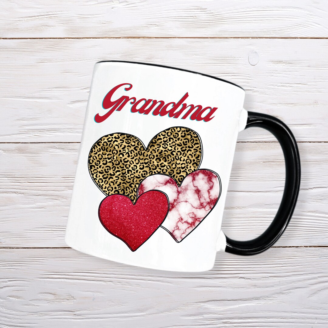 Grandma Heart Mug, Grandmother Leopard Print Heart Coffee Mug, Gift for ...