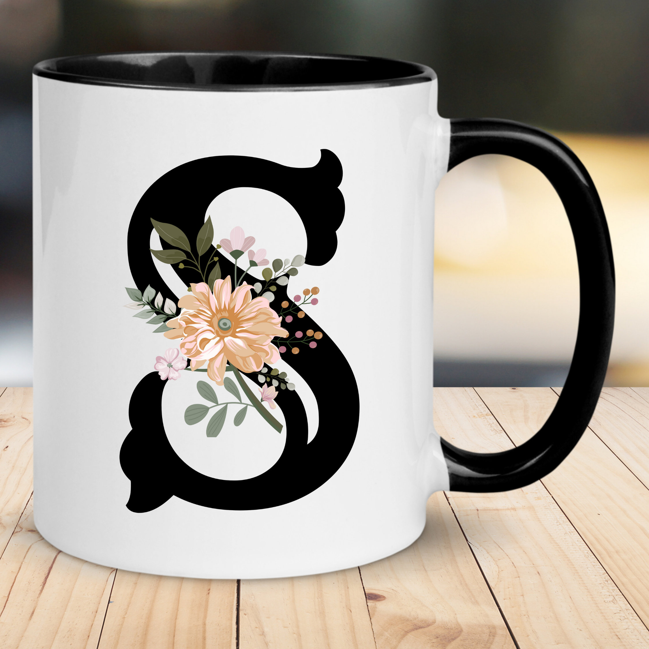 Personalized Alphabet Letter Coffee Mug, Bridal Gift Mug, Floral Letter ...