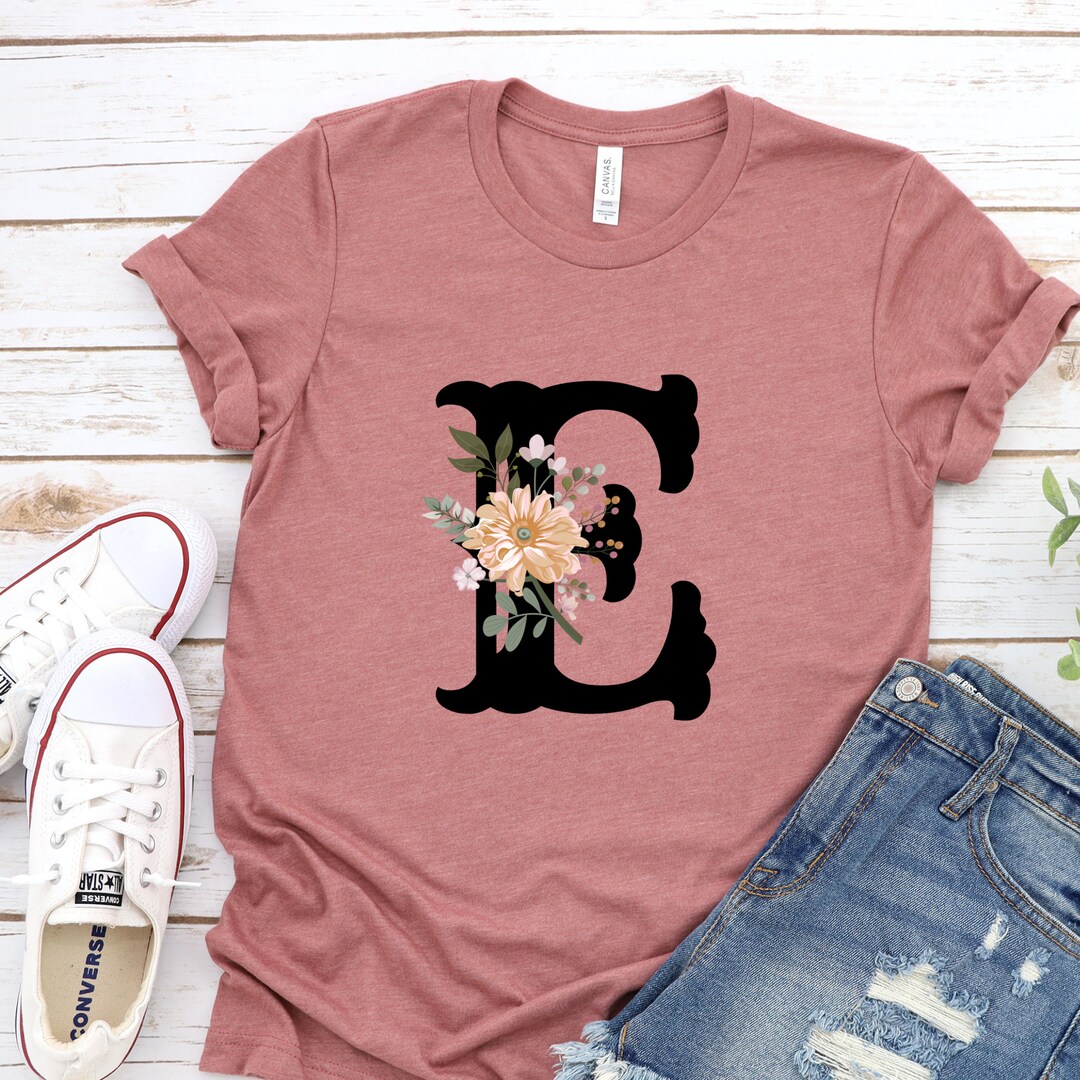 Floral Monogram T-shirt With Embellished Letters, Personalized Flower ...