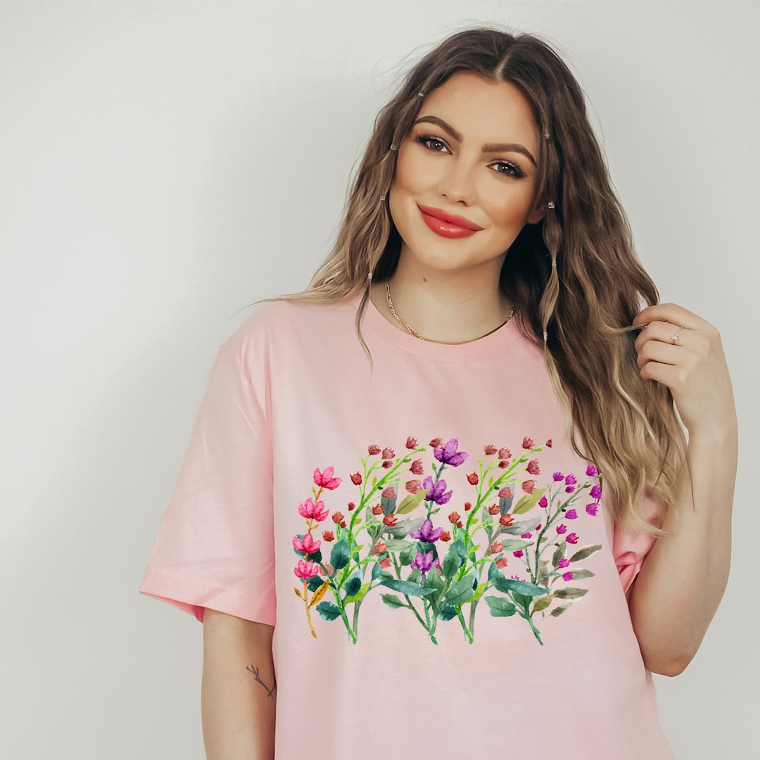 Pink Wildflower Tshirt, Wild Flowers Shirt, Floral Shirt, Flower Shirt ...