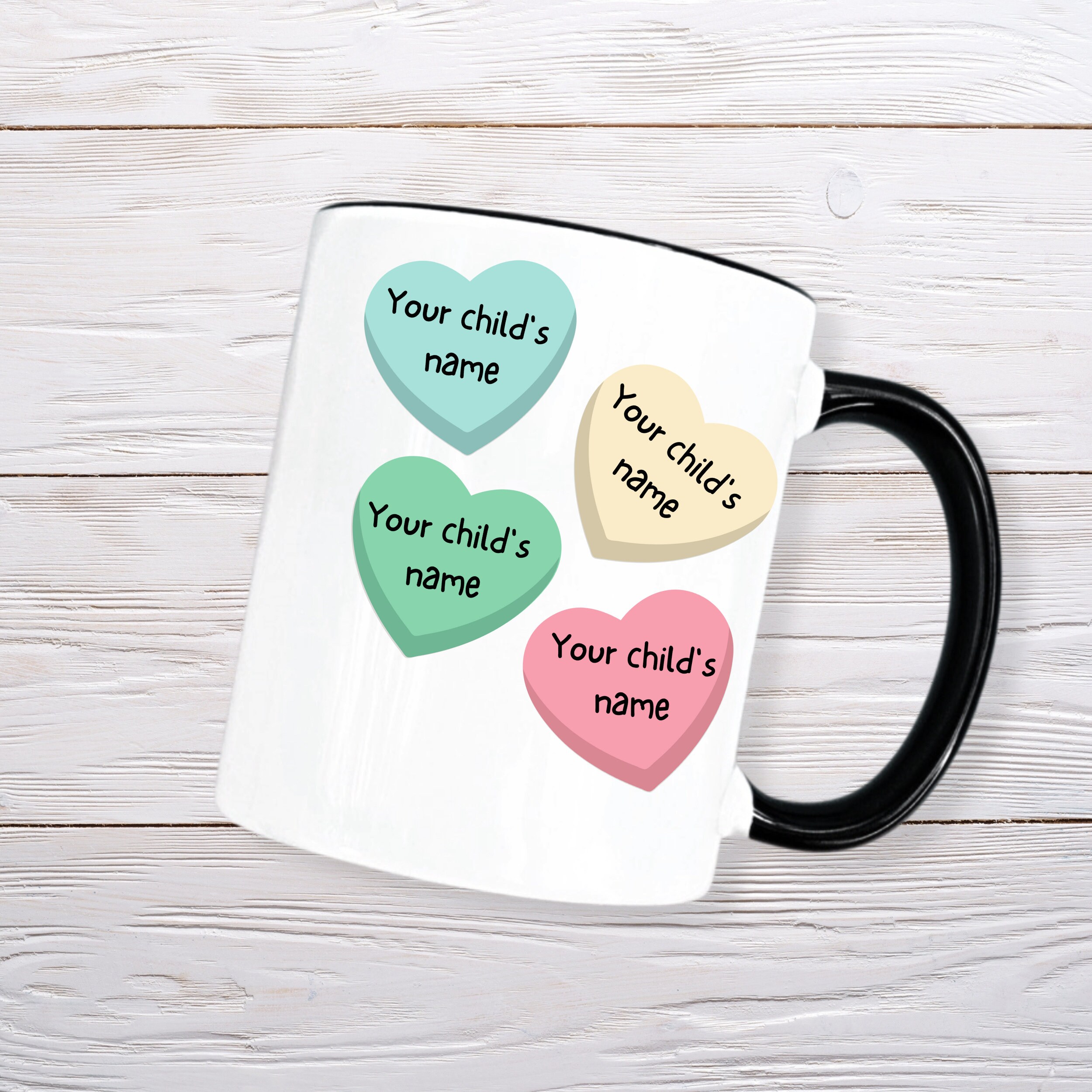 Personalized Mug With Kid's Names, Candy Heart Mug With Kid's Names ...