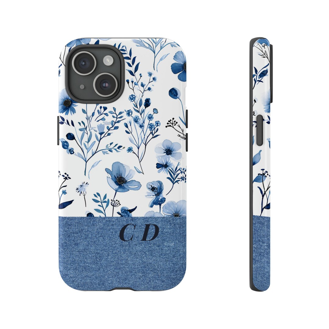 Personalized French Flowers Phone Case, Blue Cottage Core Wildflowers ...