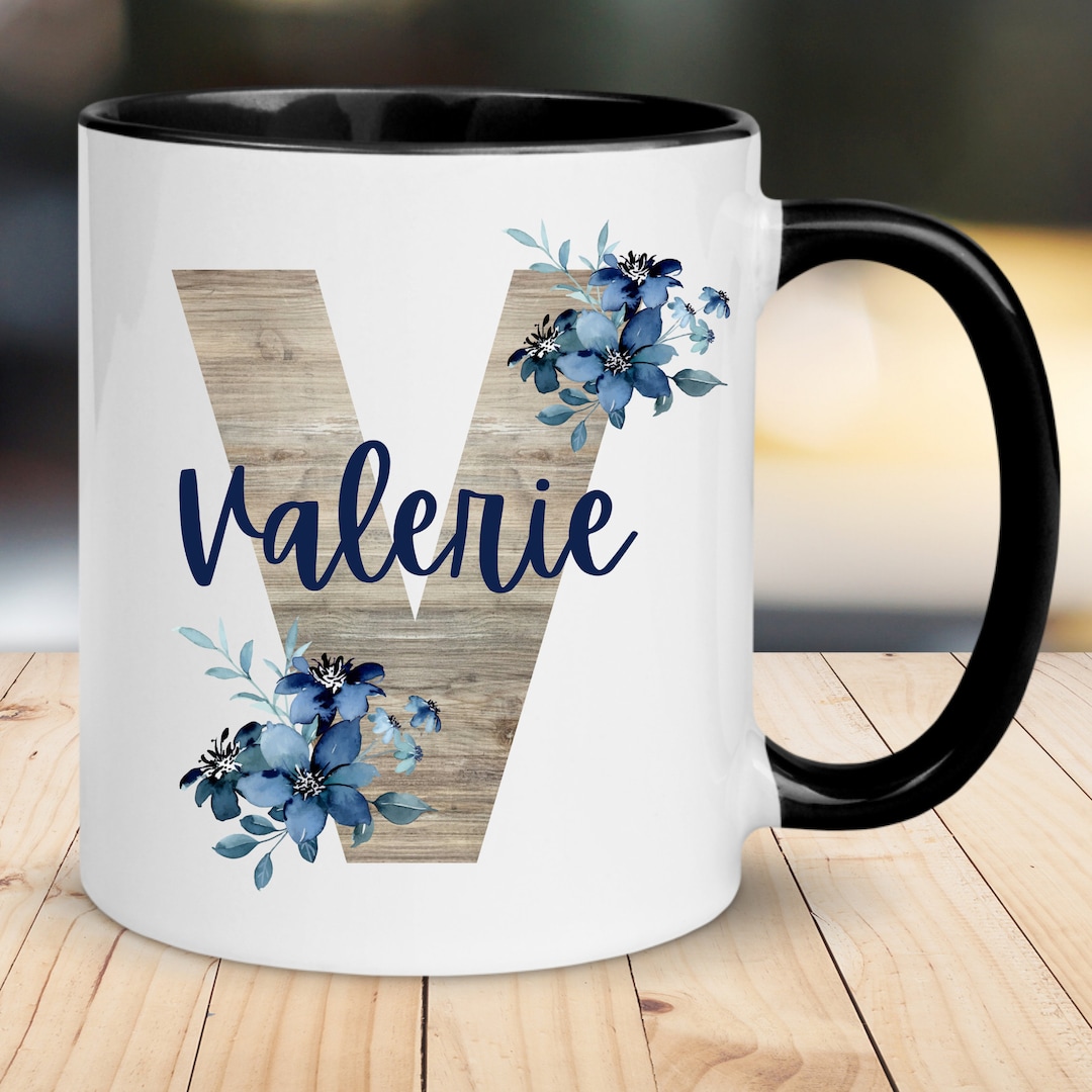 Personalized Farmhouse Monogram Coffee Mug, Boho Letter Botanical Mug ...