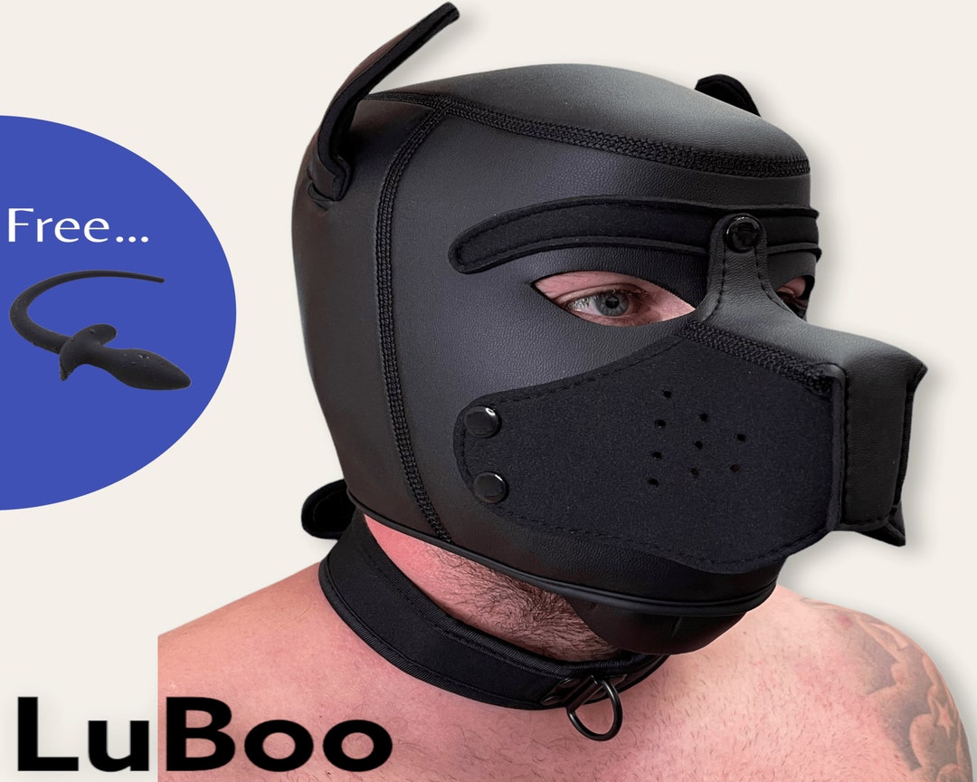 Leather Dog Mask Puppy Cosplay Pup Role Play With Free Tail Black - Etsy