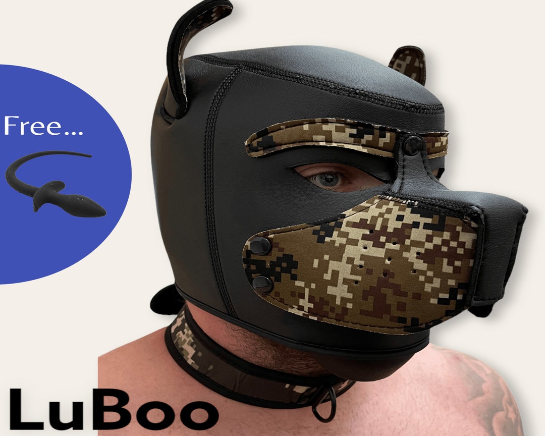 Leather Dog Mask Puppy Cosplay Pup Role Play With Free Tail Camo - Etsy UK