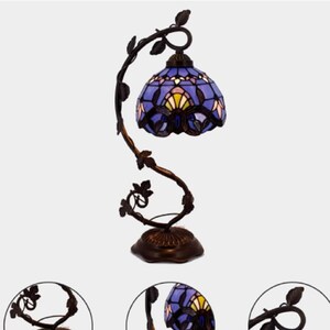 Tiffany Style Table Lamp Blue Purple-stained Glass Beside - Etsy