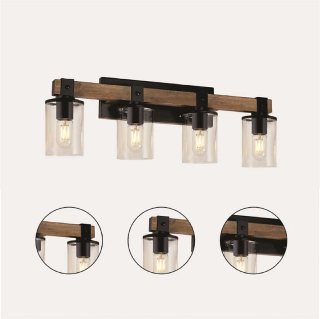 Rustic Bathroom Vanity Light Fixture With Wood Design, Farmhouse Vanity ...