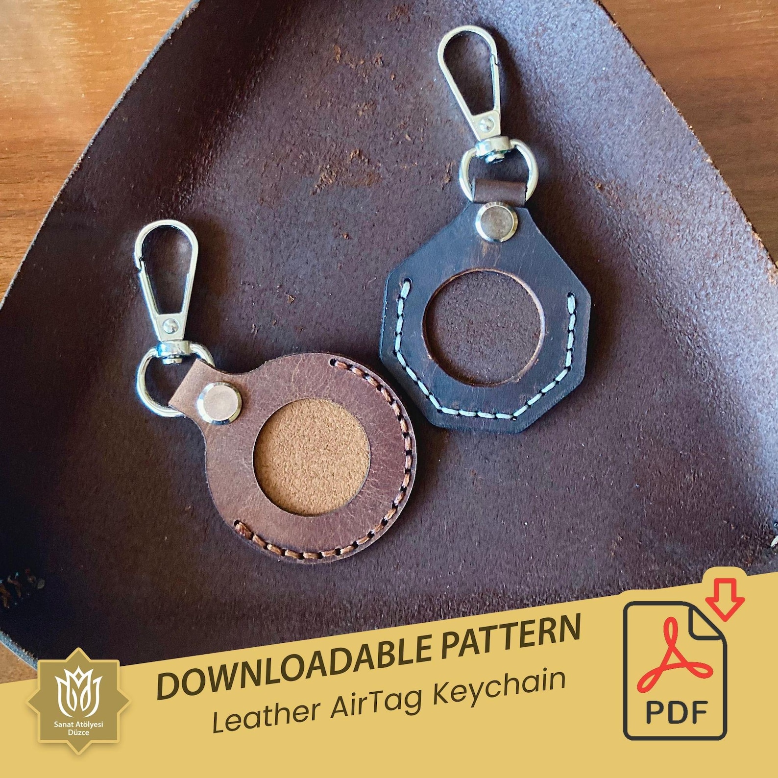 Leather AirTag Keychains PDF Pattern, AirTag Case Keyring, Keychain for ...
