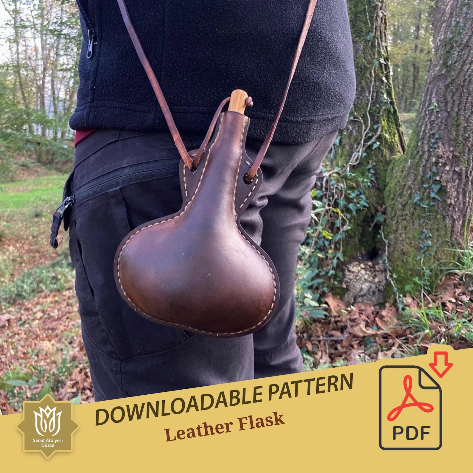 Leather Flask Pattern PDF - Digital Product Leather Costrel Pattern PDF ...