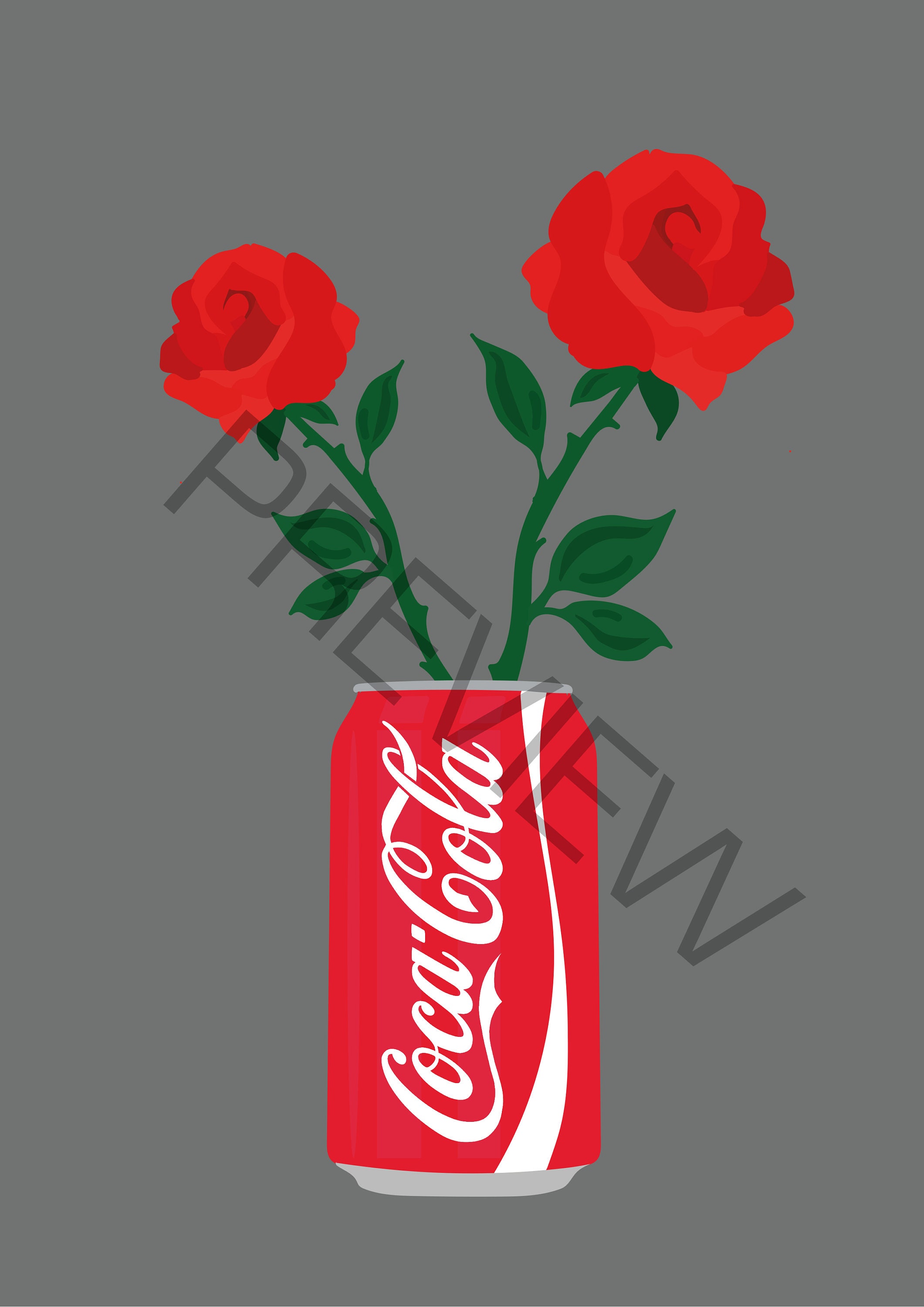 Coke Can With Roses Print, Hand Drawn, Hand Drawn Art, Illustration ...