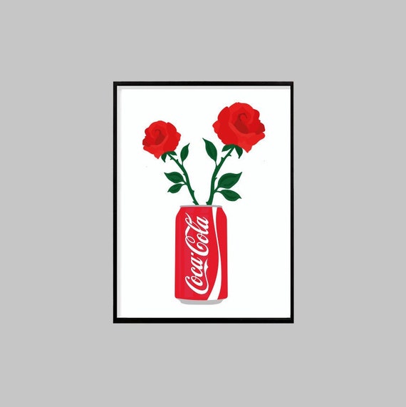 Coke Can With Roses Print Hand Drawn Hand Drawn Art - Etsy