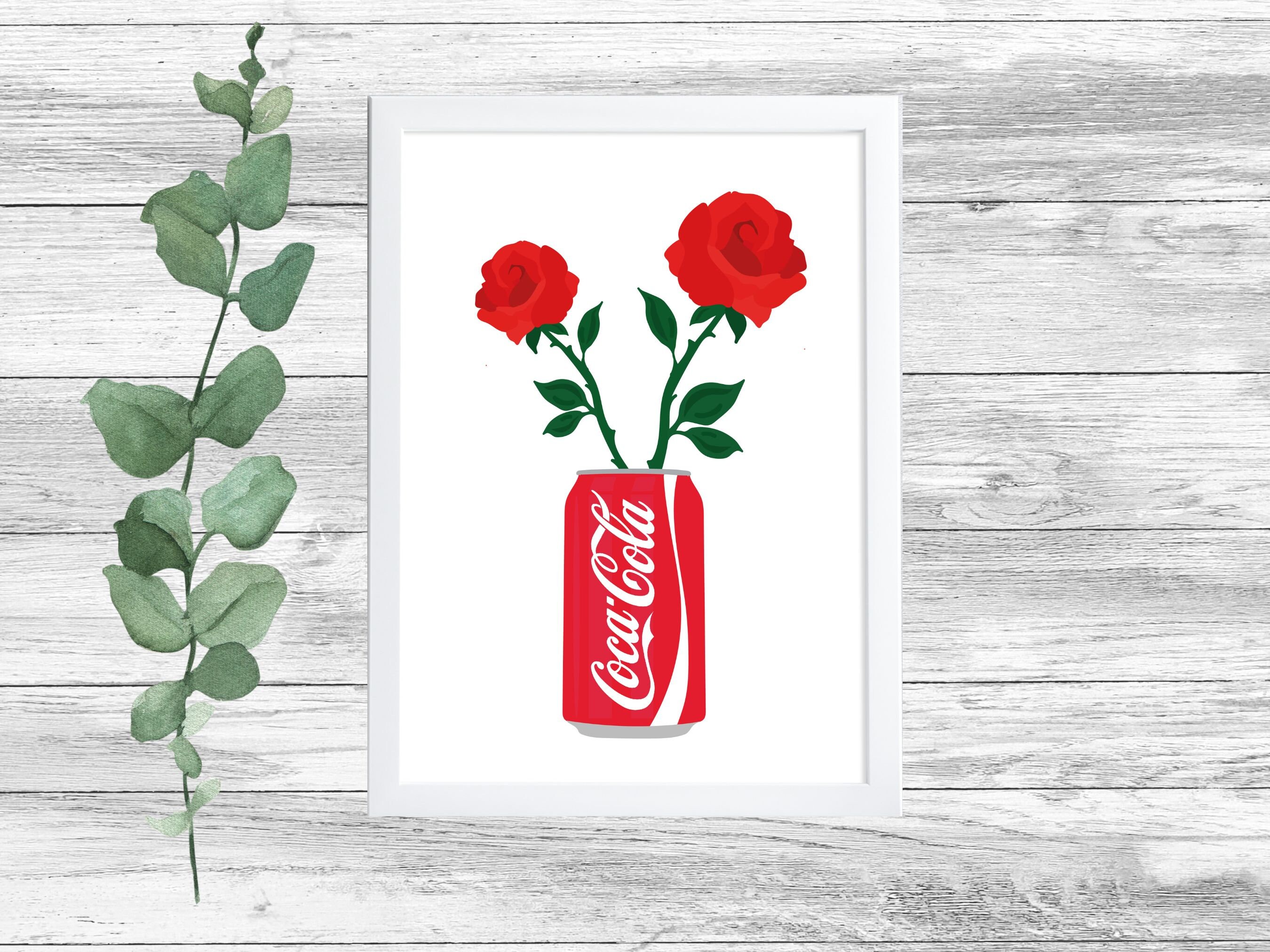 Coke Can With Roses Print, Hand Drawn, Hand Drawn Art, Illustration ...