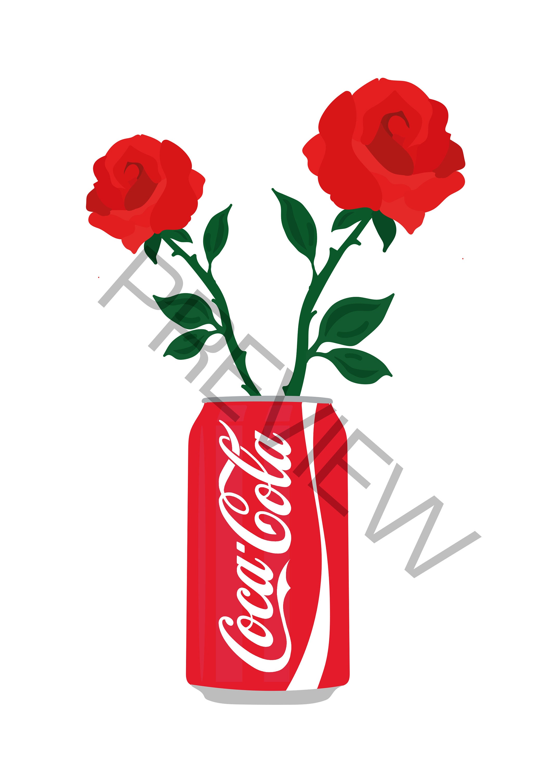Coke Can With Roses Print, Hand Drawn, Hand Drawn Art, Illustration ...