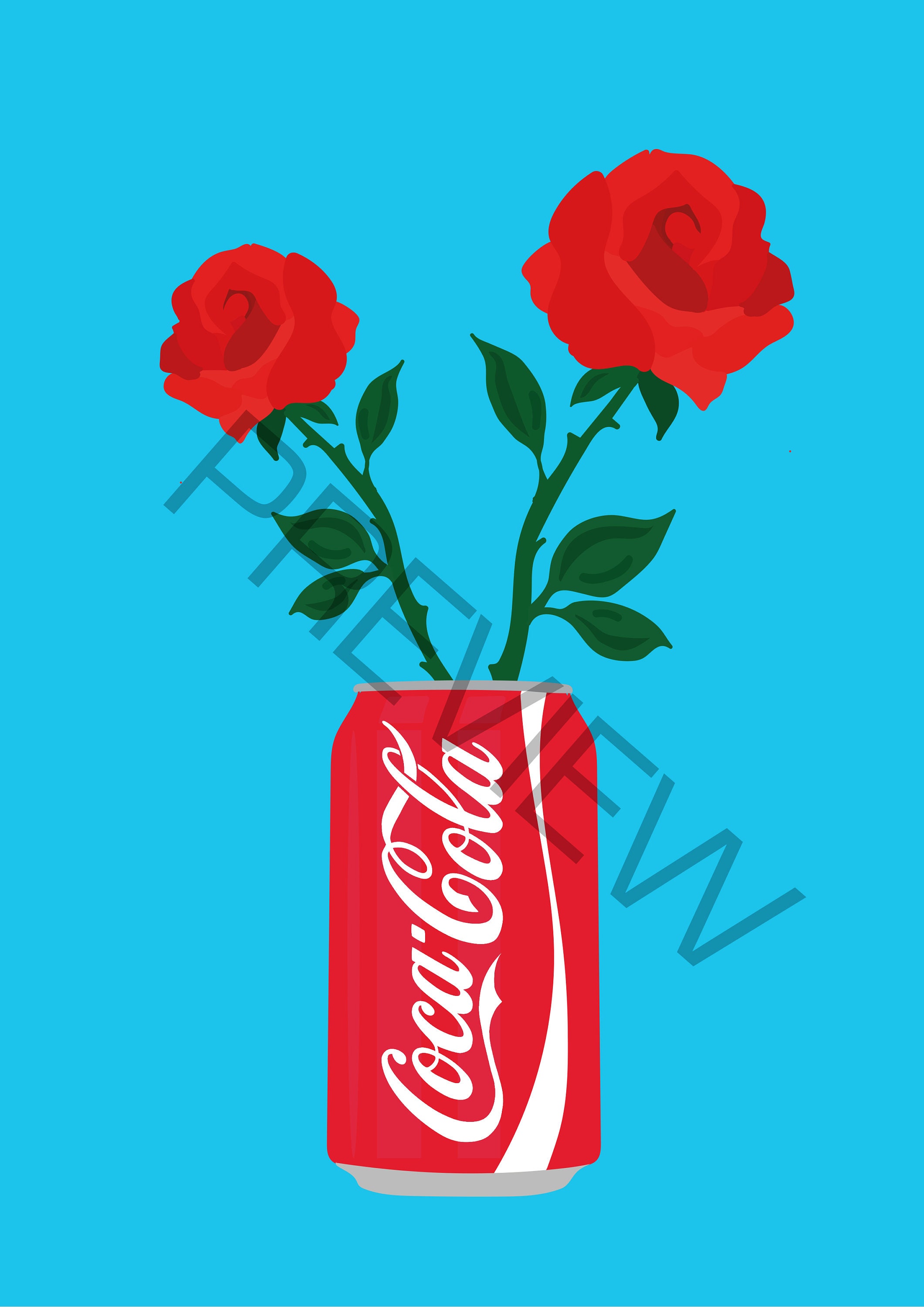 Coke Can With Roses Print, Hand Drawn, Hand Drawn Art, Illustration ...