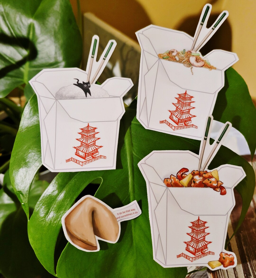 Chinese Take Out Sticker Pack (4 Count) | Rice Sticker | Fortune Cookie ...