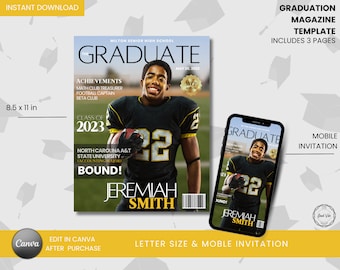 DIY Magazine Grad Invitation Template, Editable Photo Announcement ...