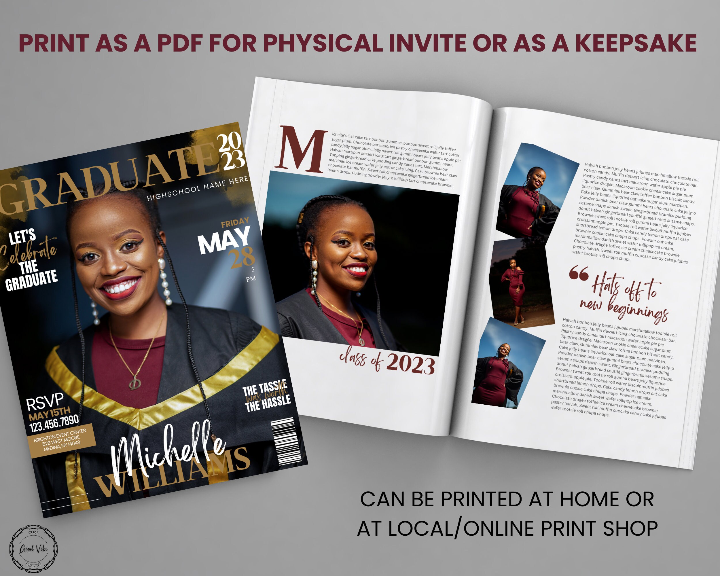 Customizable Graduation Magazine Invitation Template, Editable Photo ...