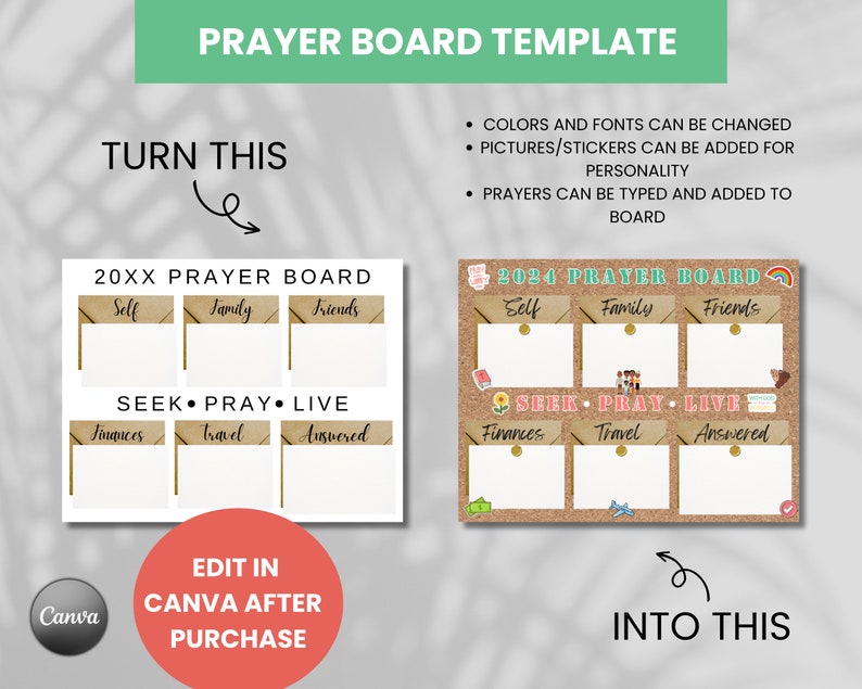 Prayer Board Template, 2024 Vision Board Printables for Women and Men ...