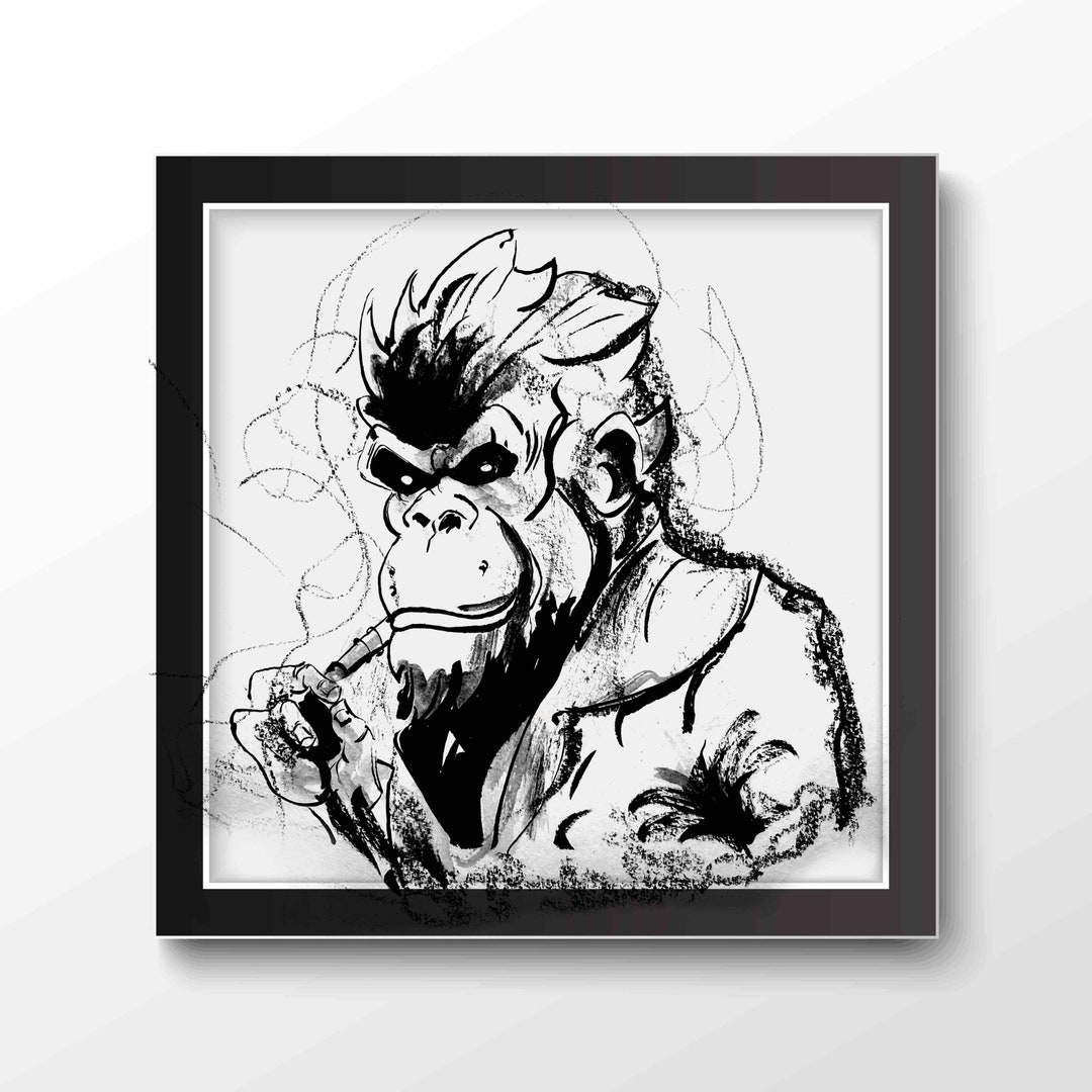 Original and Unique Ink Drawing of a Monkey - Etsy