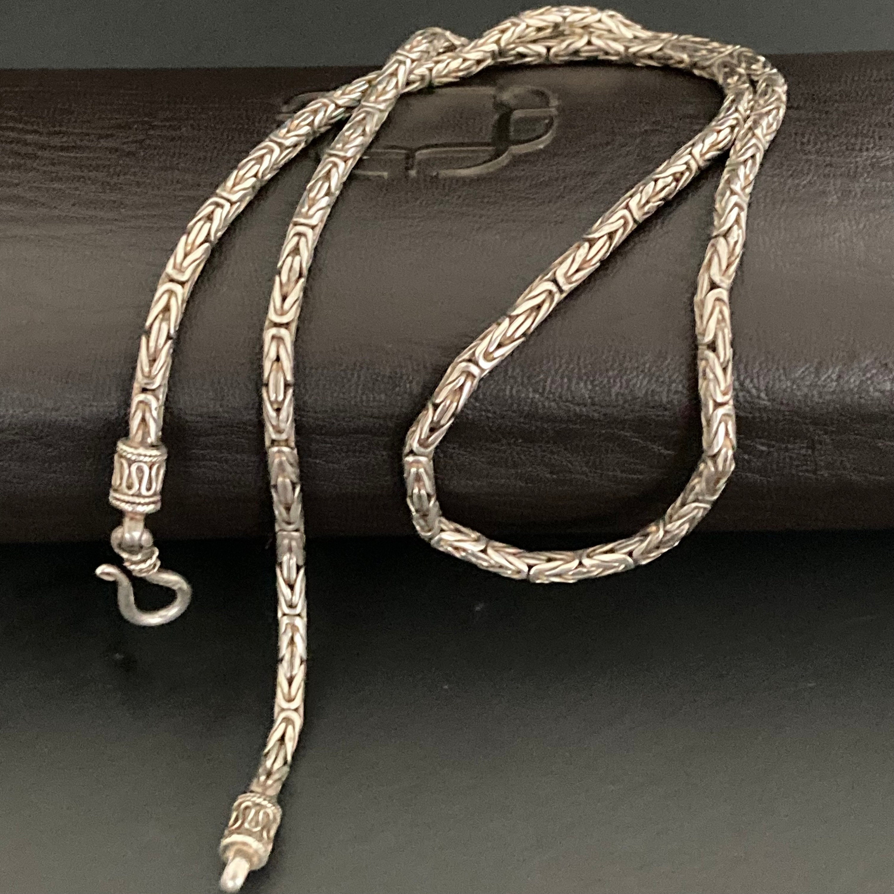 Vintage Sterling Silver Byzantine Box Chain 18 Inches, Handmade Silver ...