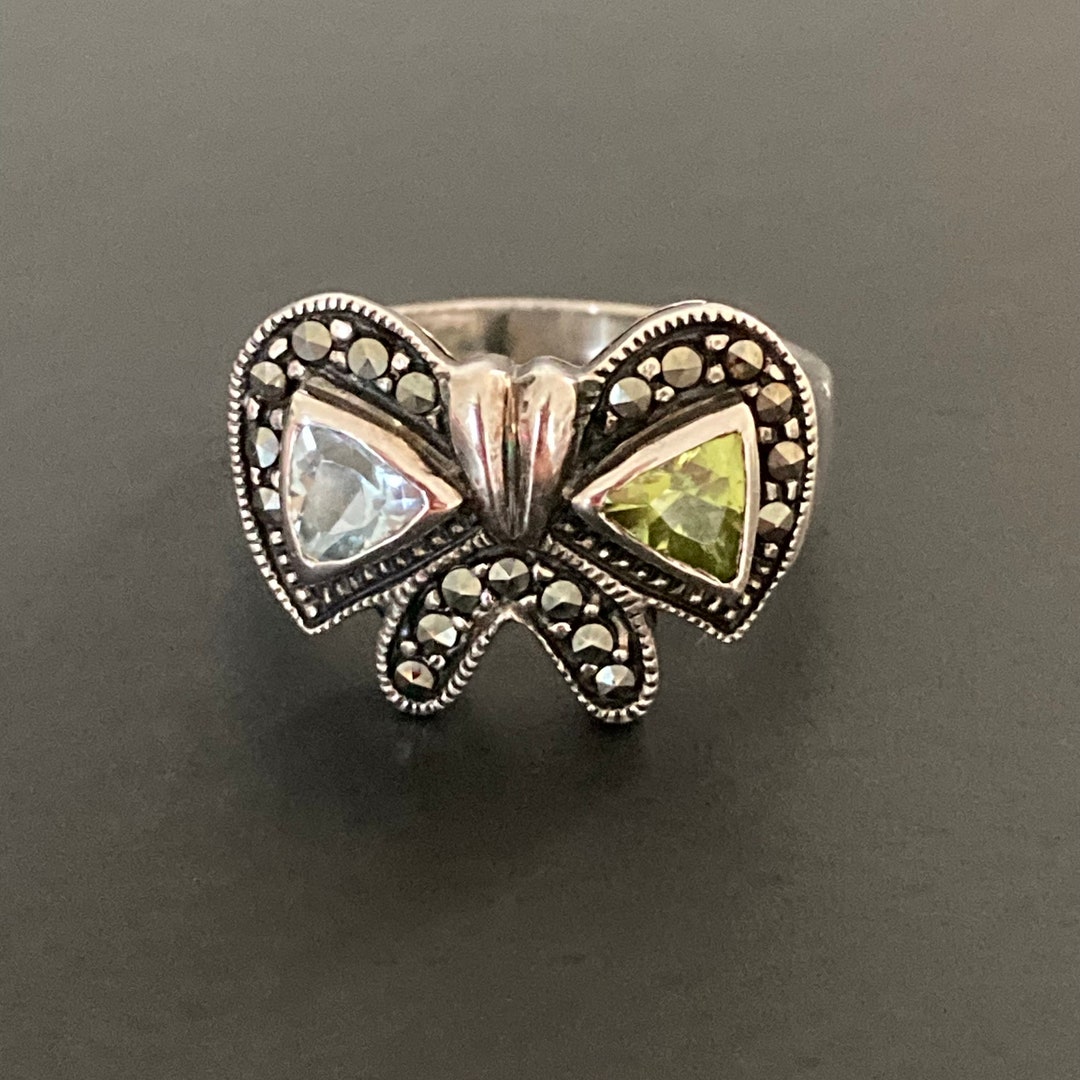 Sterling Silver Marcasite Ring Size 7.5, Vintage Ribbon Bow Sterling ...