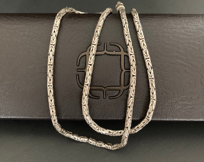 Vintage Sterling Silver Byzantine Box Chain 18 Inches, Handmade Silver ...