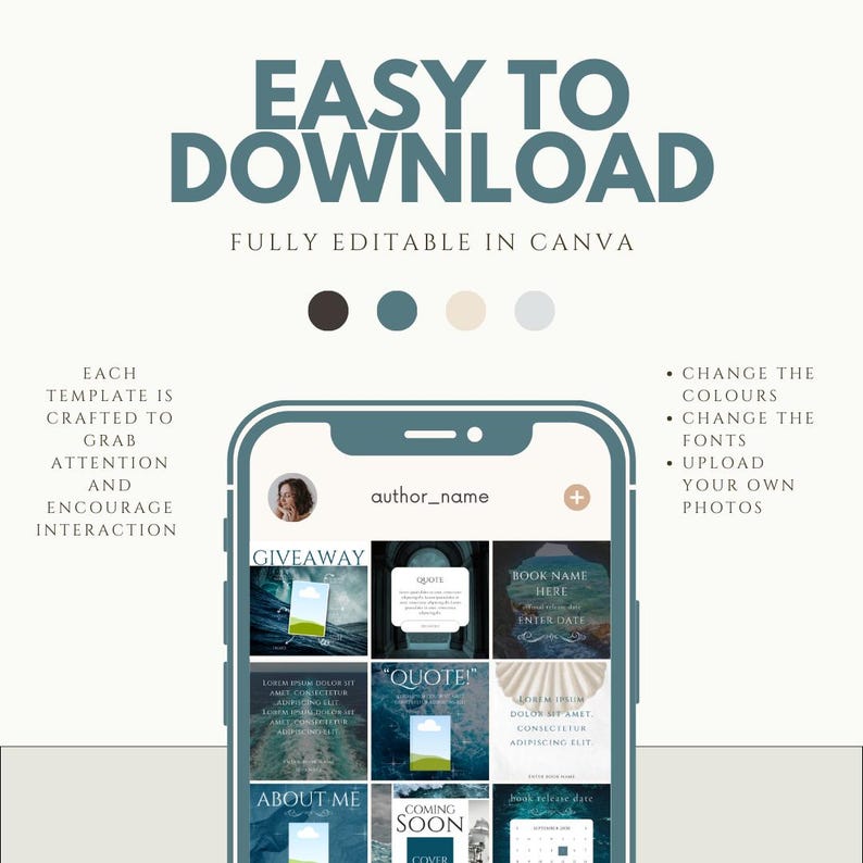 Ocean Fantasy - Blue, Book Launch, Instagram Posts, Canva Template, Writers Social Media Posts ...