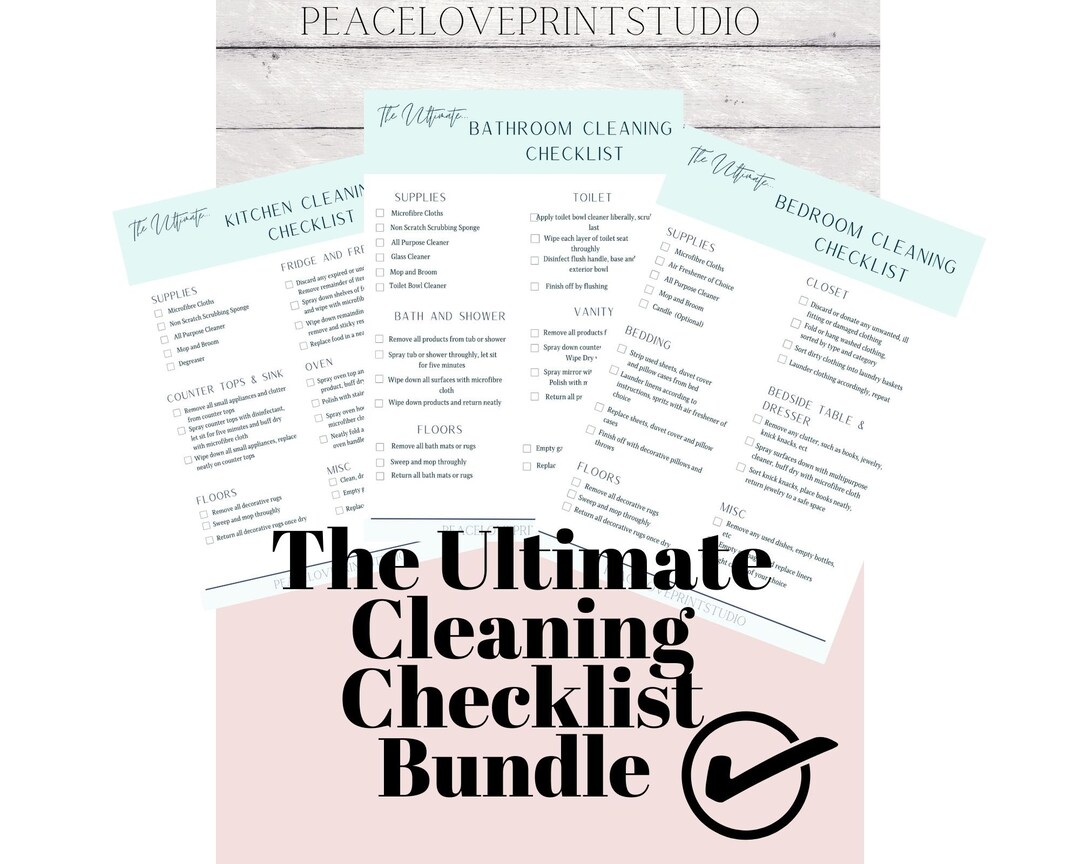 The Ultimate Cleaning Checklist, Kitchen, Bedroom, Bathroom for Home ...