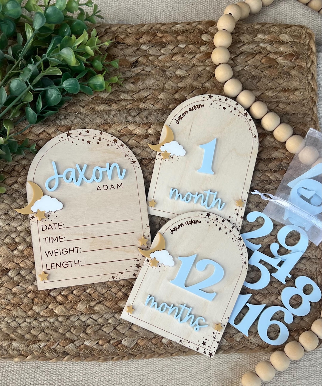 Moon & Stars Baby Stat Sign | Sky Baby Announcement | Baby Shower Gift ...