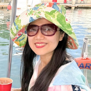 Handmade 4-way-wearing Floral Print Women's Sun Hat Wide Brim Hat ...