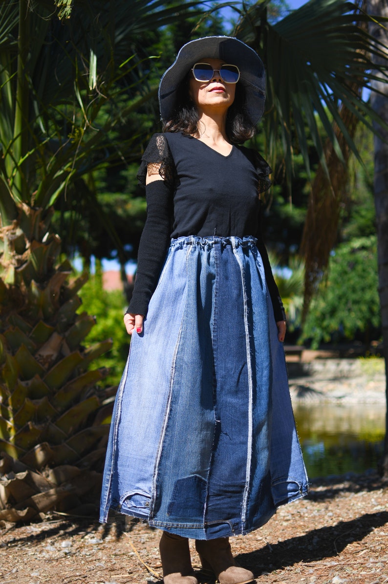 Handmade 1 of 1 Upcycled Denim Skirt With Elastic Waistband Only One ...