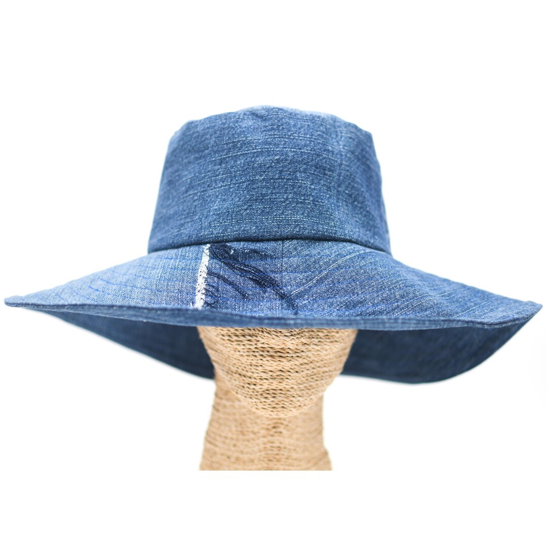 4-way-wear Handmade Upcycled Denim Wide Brim Sun Hat One Size up to 23 ...