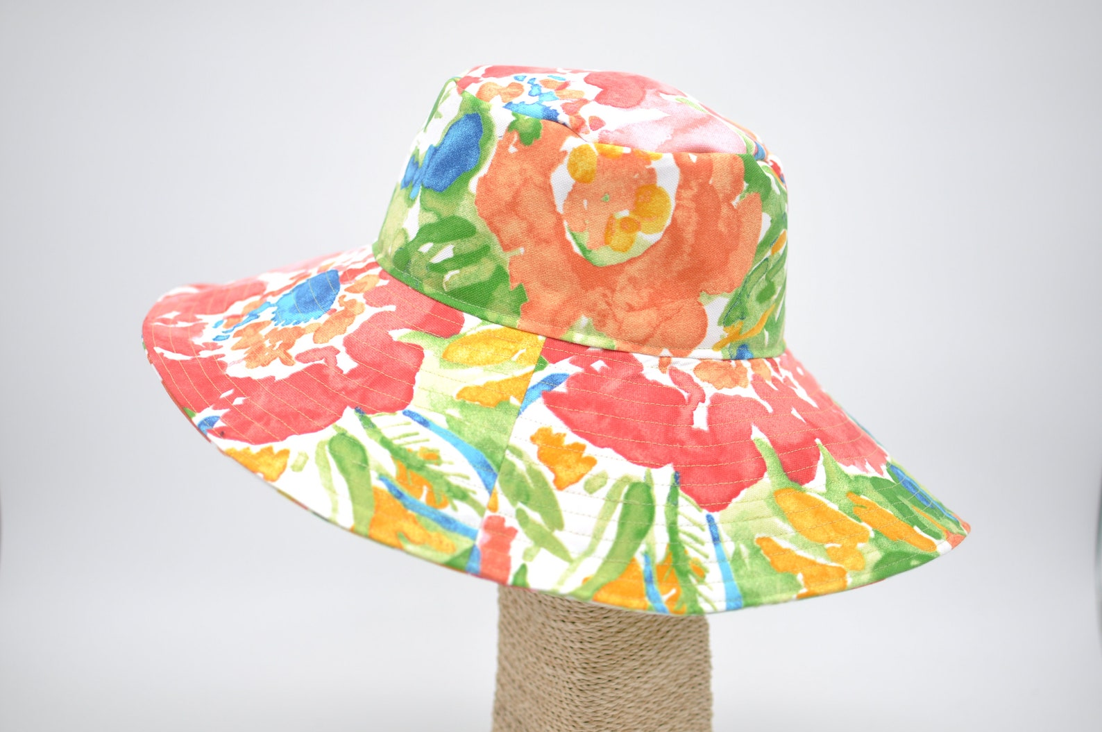 Handmade 4-way-wearing Floral Print Women's Sun Hat Wide Brim Hat ...