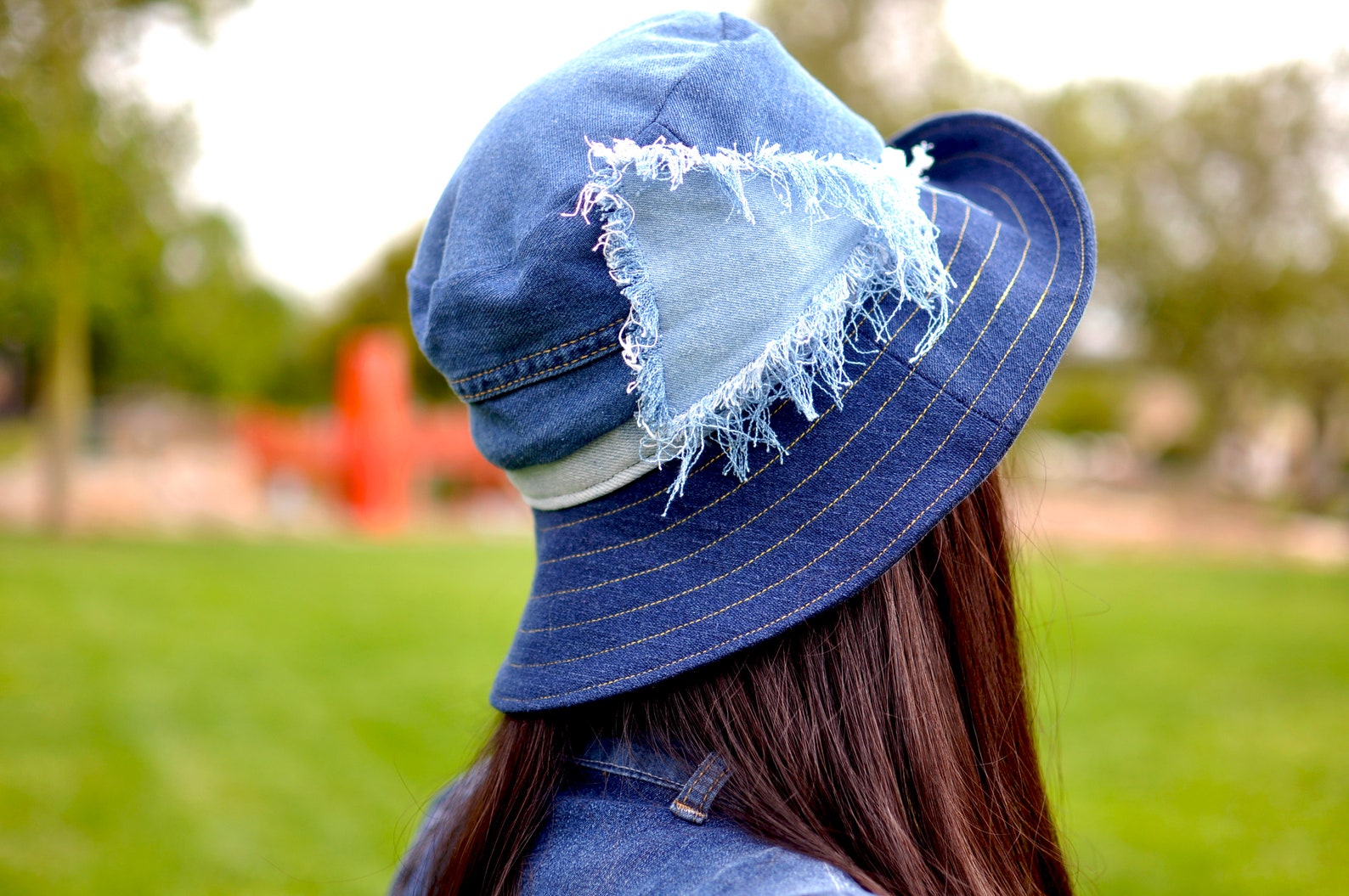 Handmade Upcycled Denim Bucket Hat: Fray & Stripe Detail, 4-way-wear - Etsy