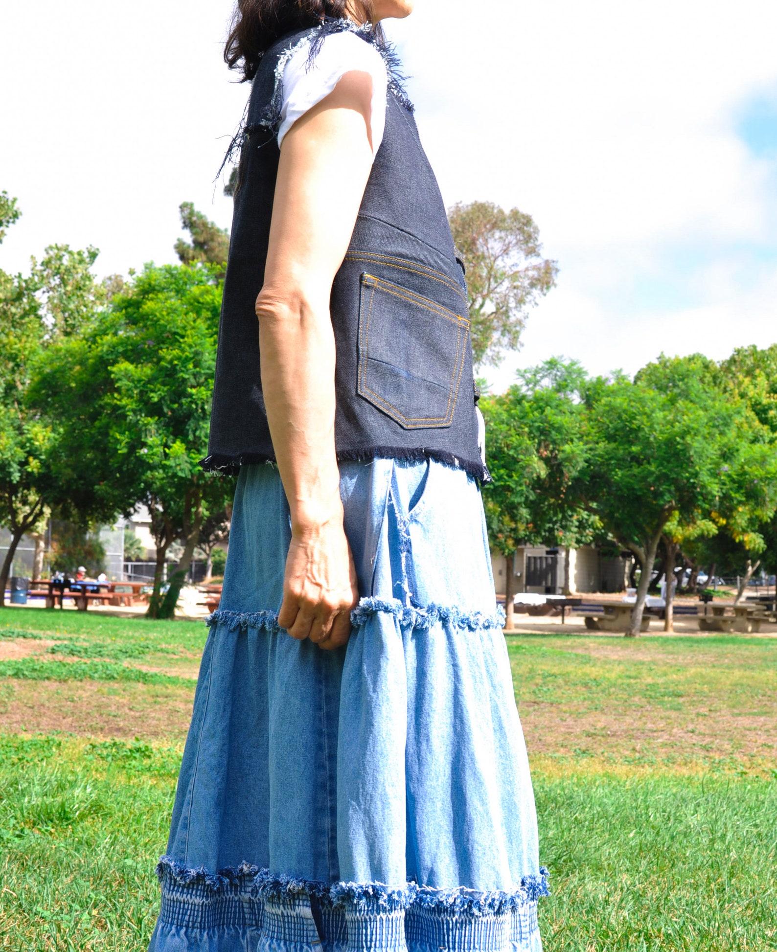 Frayed-edge Upcycled Black Denim Vest Size Small/size 4 Size 6 Womens ...