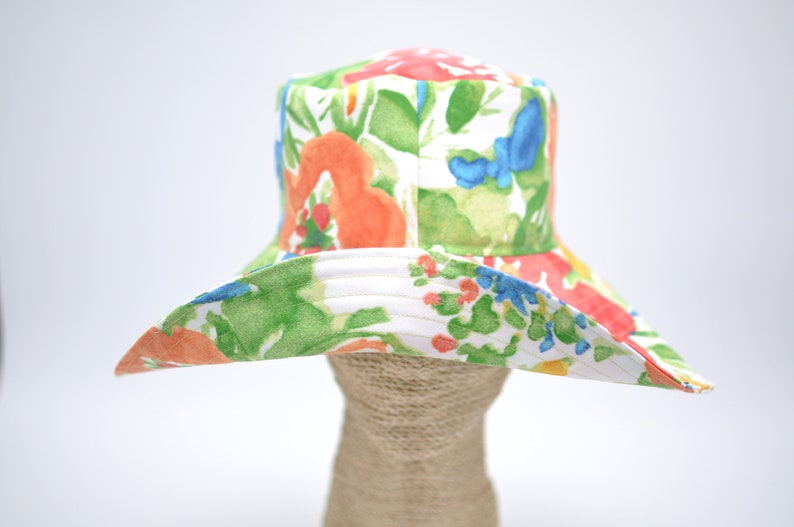 Handmade 4-way-wearing Floral Print Women's Sun Hat Wide Brim Hat ...