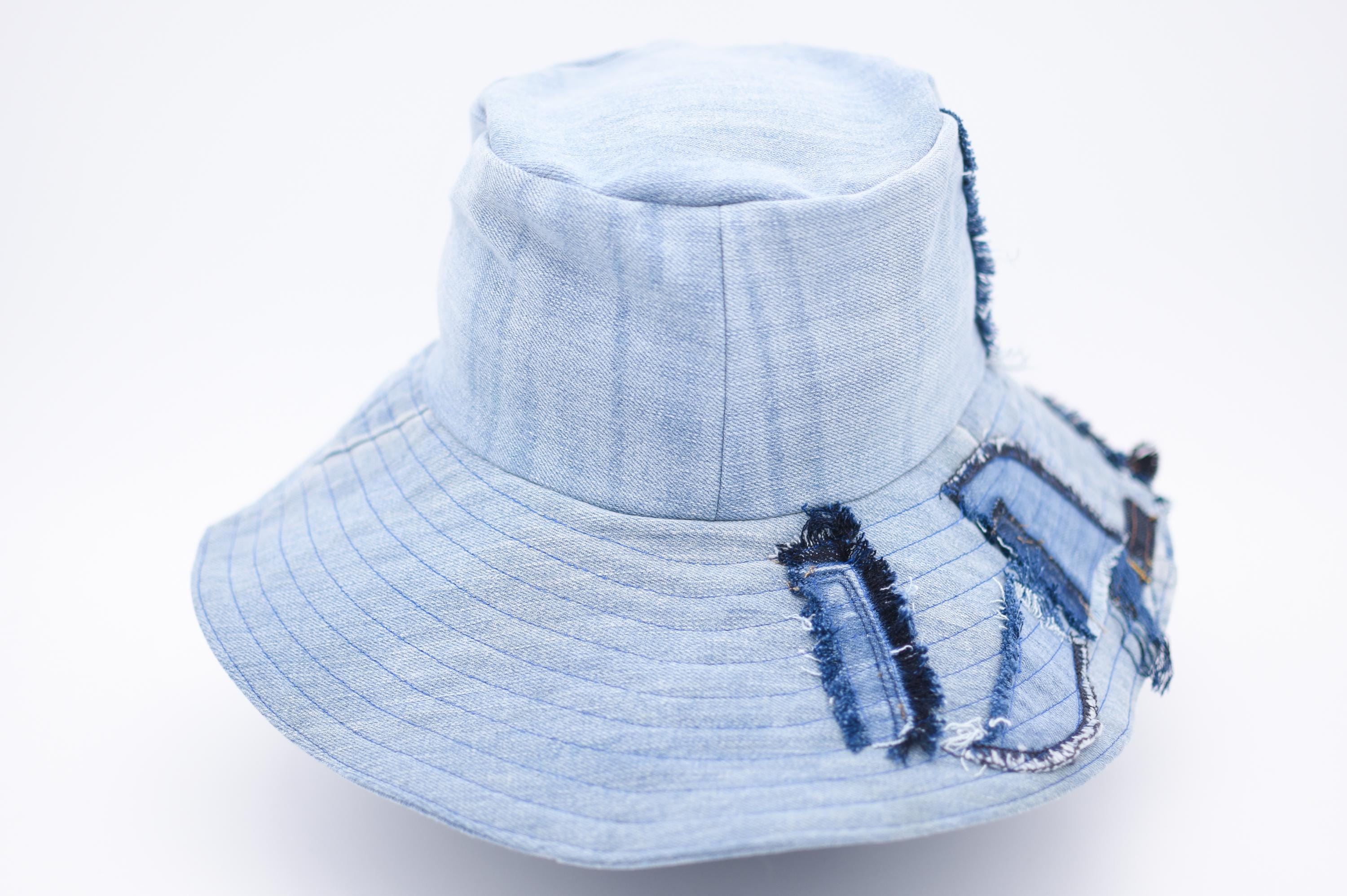 Handmade Upcycled Light Color Denim Wide Brim Sun Hat One Size up to 23 ...