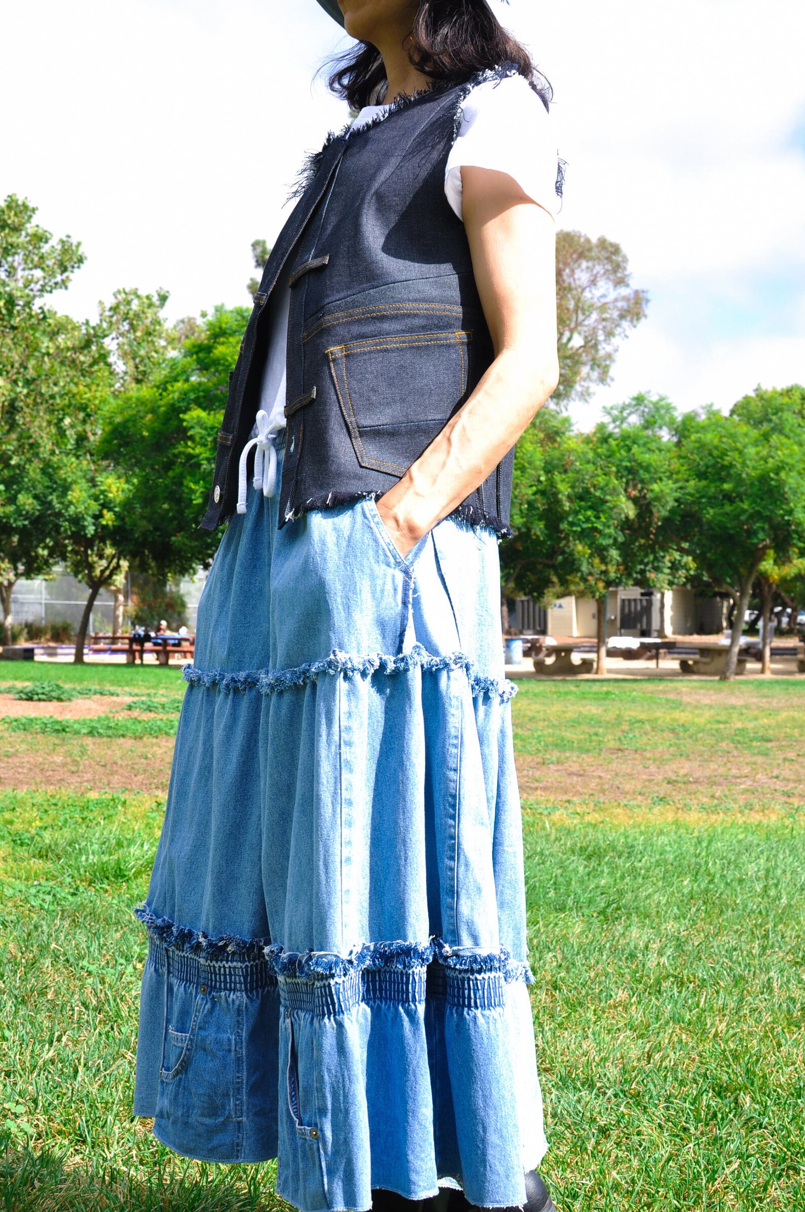 Upcycled Frayed-edge Black Denim Vest - Size Small - Etsy