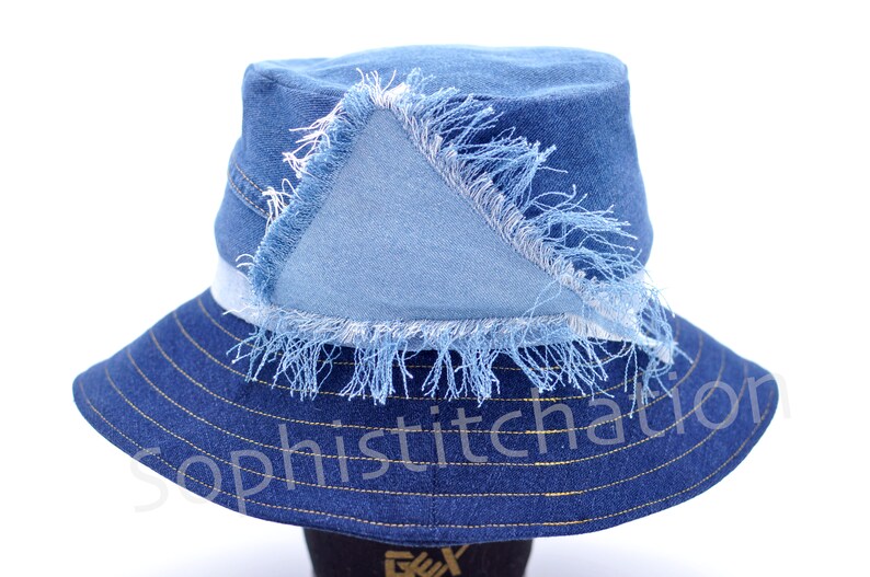 Handmade Upcycled Denim Bucket Hat: Fray & Stripe Detail, 4-way-wear - Etsy