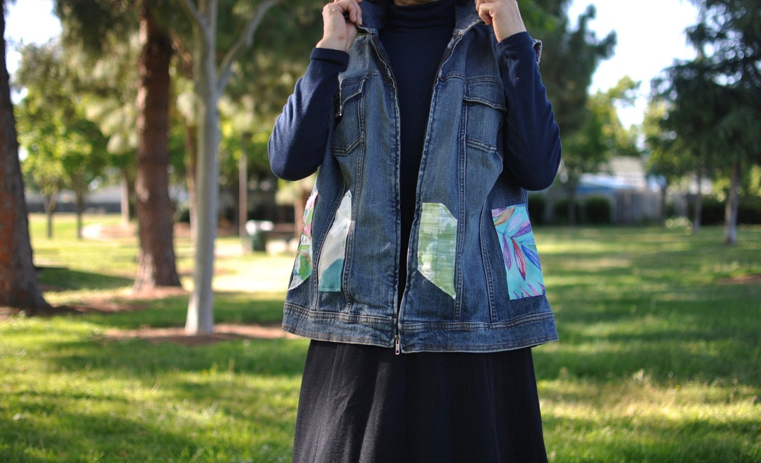 Patchwork Reworked Denim Vest With Two Pockets Size XXL Only ONE - Etsy