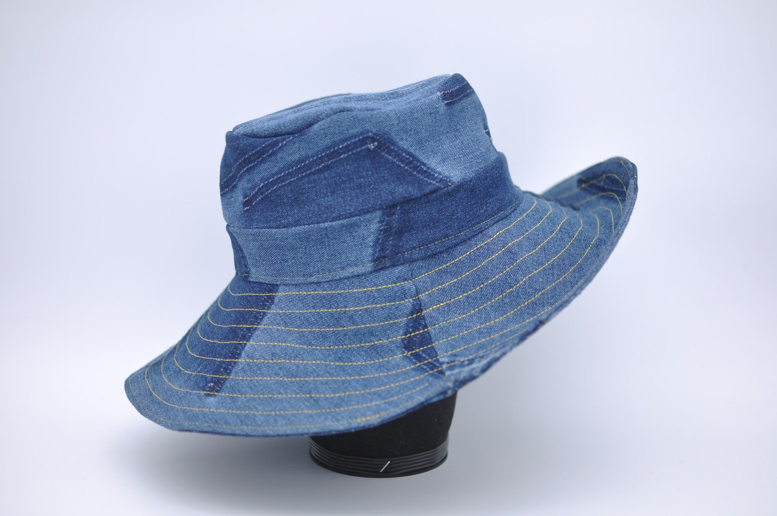 Upcycled Pure Cotton Denim Sun Hat Wide Brim Hat up to 24" Head ...